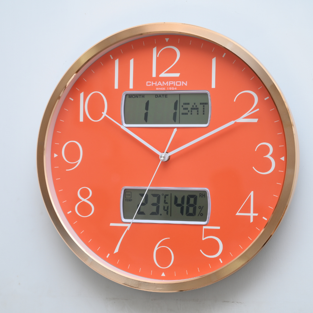 Champion Non Ticking Double LCD Orange Wall Clock – Amms Watches and Clocks