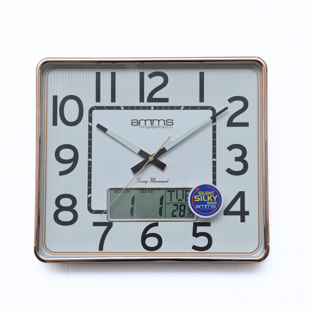 Amms Non Ticking Blue Luminous Square Wall Clock With LCD – Amms ...