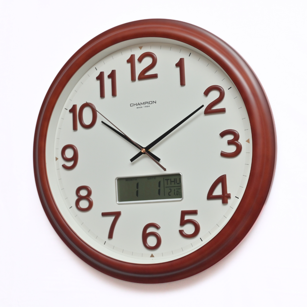 Champion Clock Non Ticking Walnut Ring With LCD – Amms Watches and Clocks